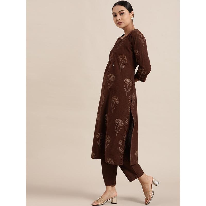 Stylish Brown Block Print Women Kurta Set for Every Occasion – Charkha ...