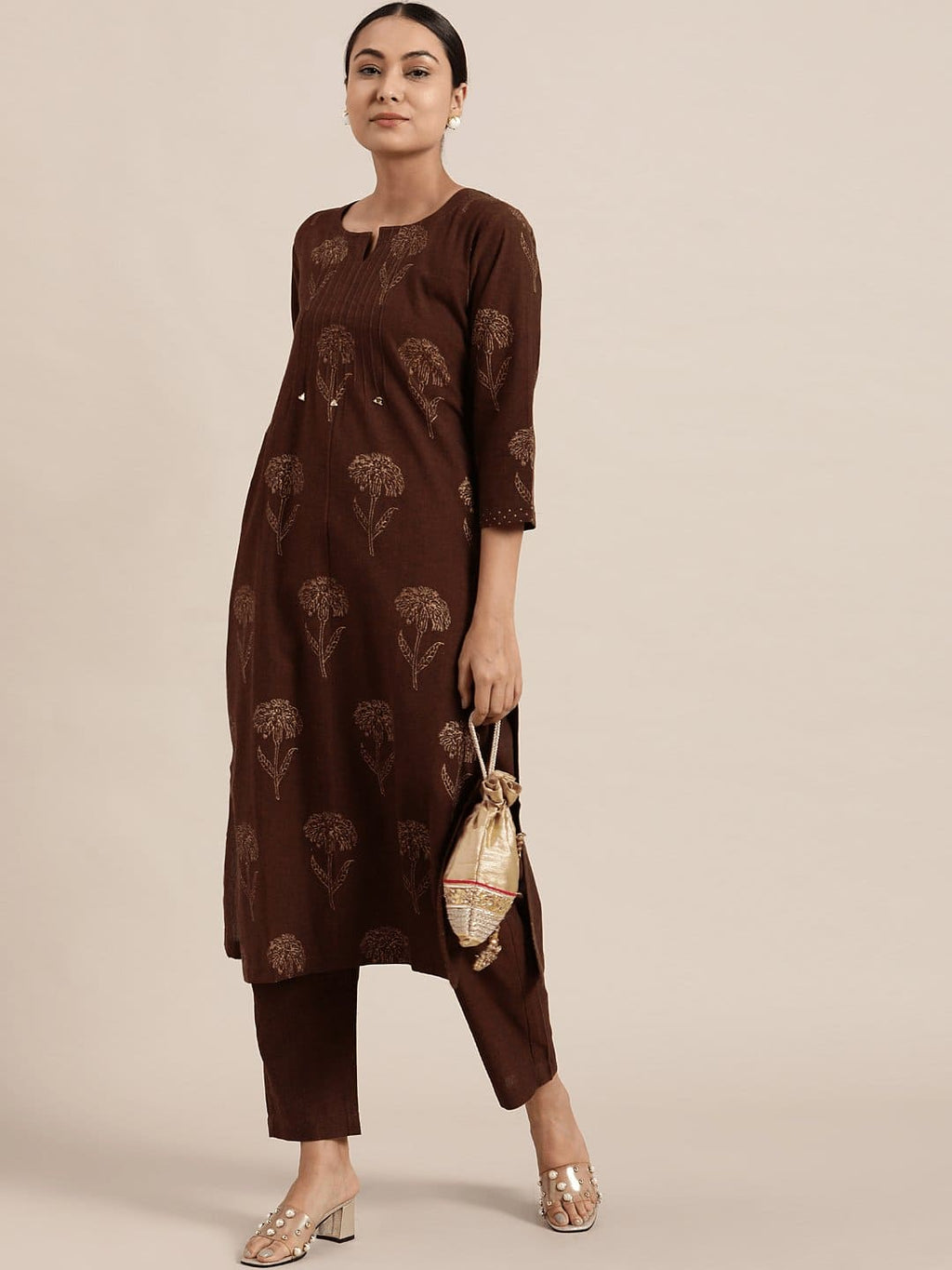 Stylish Brown Block Print Women Kurta Set for Every Occasion – Charkha ...