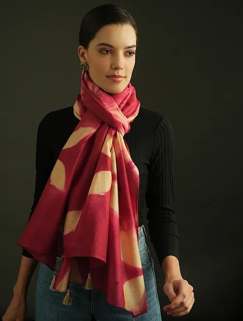 Clamp Dye Chanderi Silk Stole - Maroon – Charkha Tales